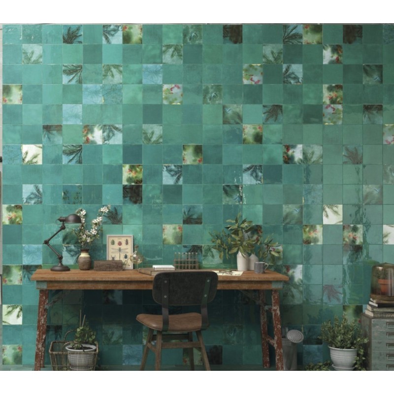 Carrelage Effet Zellige turquoise brillant nuancé 13x13x1cm, apesouk ...
