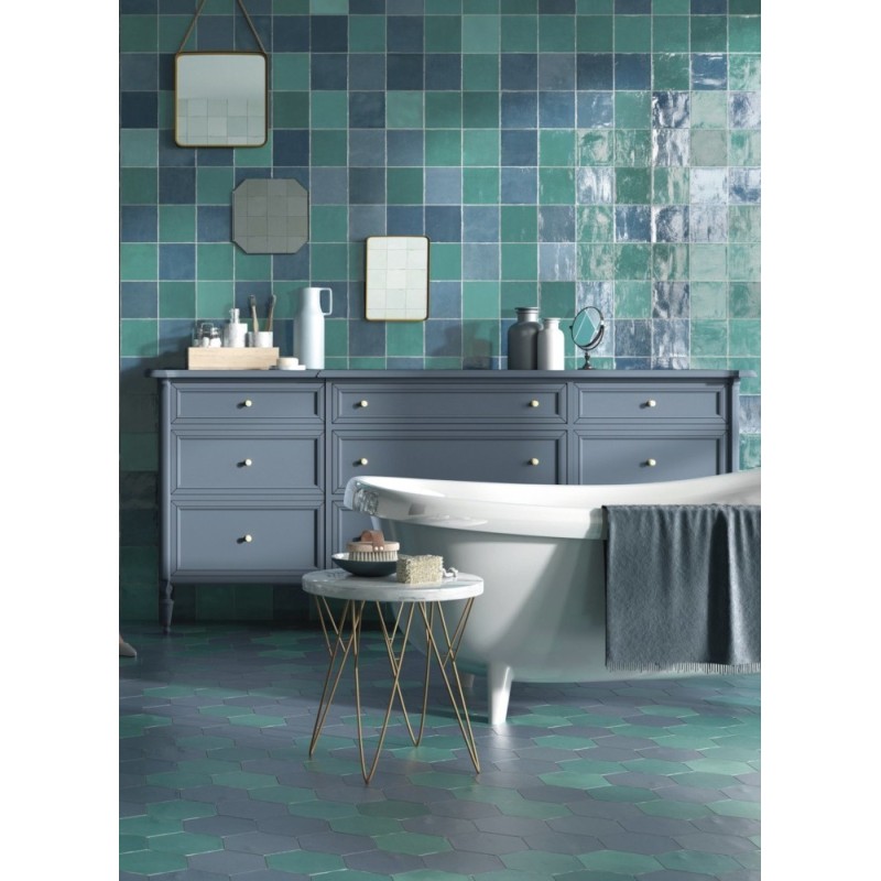 Carrelage Effet Zellige turquoise brillant nuancé 13x13x1cm, apesouk ...