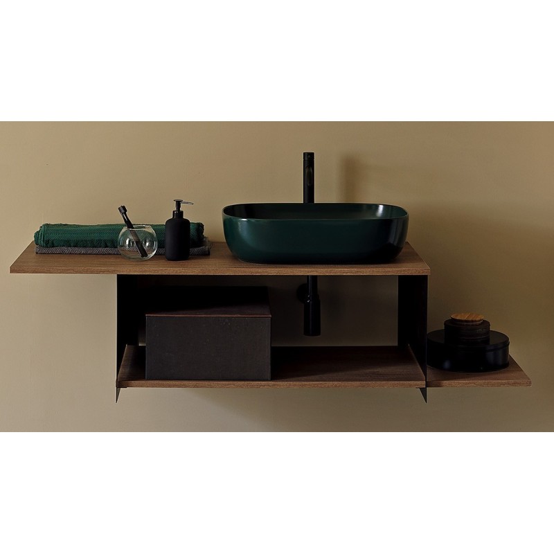 Meuble console de salle de bain métal noir NROP et bois 89 120x50cm ...