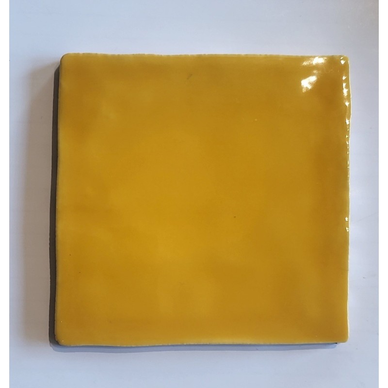 Carrelage effet zellige marocain fait main jaune brillant 10x10cm estix ...